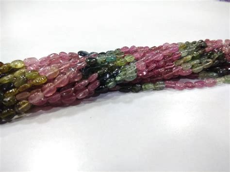 Multicolor Oval Polished Multi Tourmaline Gemstone Beads For Jewelry