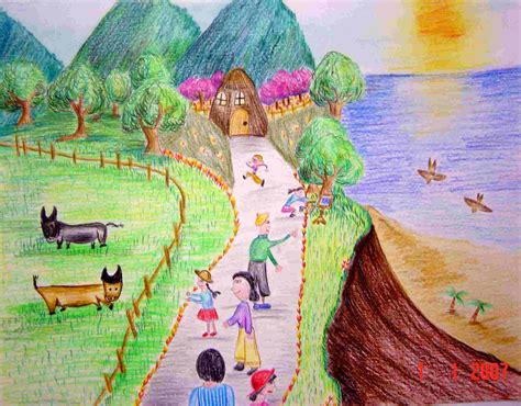 美术绘画风景画 风景画简笔画 美术绘画 大山谷图库