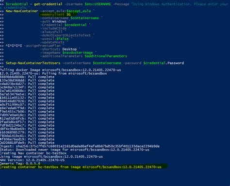Powershell Window Stuck On Creating Container Bc Test From Image