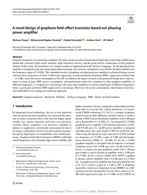A Novel Design Of Graphene Field Effect Transistor Based Out Phasing Power Amplifier Request Pdf