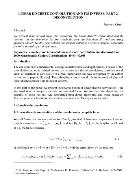 PDF LINEAR DISCRETE CONVOLUTION AND ITS INVERSE PART DECONVOLUTION