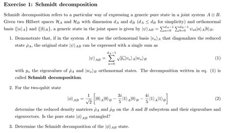 Solved Exercise 1 Schmidt Decomposition Schmidt Chegg