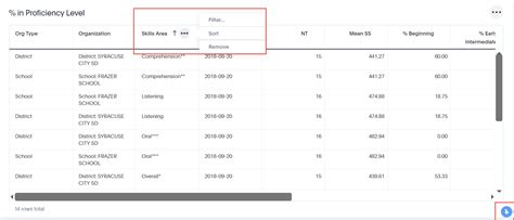 data column sorting and filtering