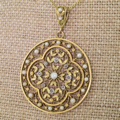 Art Nouveau Natural Seed Pearl And Rose Cut Diamond Pendant Circa 1900