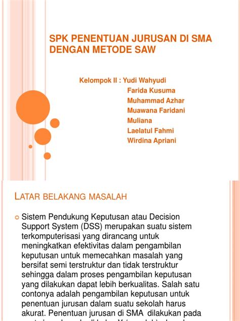 Spk Penentuan Jurusan Di Sma Dengan Metode Saw Pdf