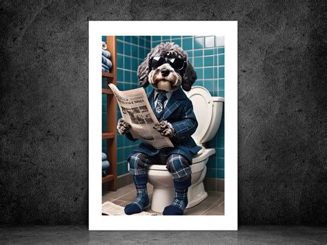 Blue Roan Cockapoo On Toilet Bathroom Scottish Tartan Art Funny Pet