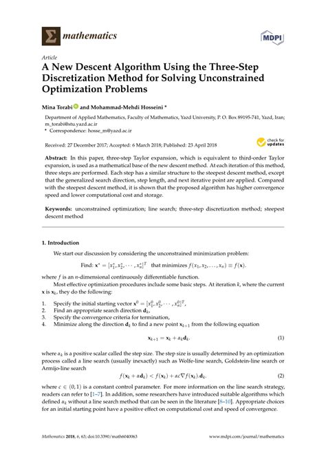 Pdf A New Descent Algorithm Using The Three Step Discretization