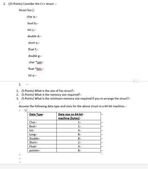 Solved 2 15 Points Consider The C Struct Struct Foo