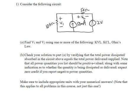 solved 1 consider the following circuit a find v1 and v2
