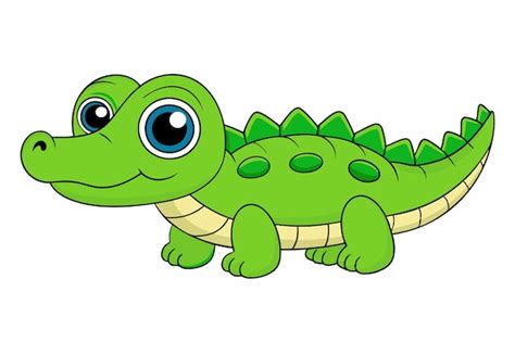 사랑스러운 악어 터 일러스트레이션 만화 라인 아트 클리파트 디자인 프리미엄 벡터