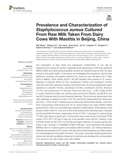 Pdf Prevalence And Characterization Of Staphylococcus Aureus Cultured