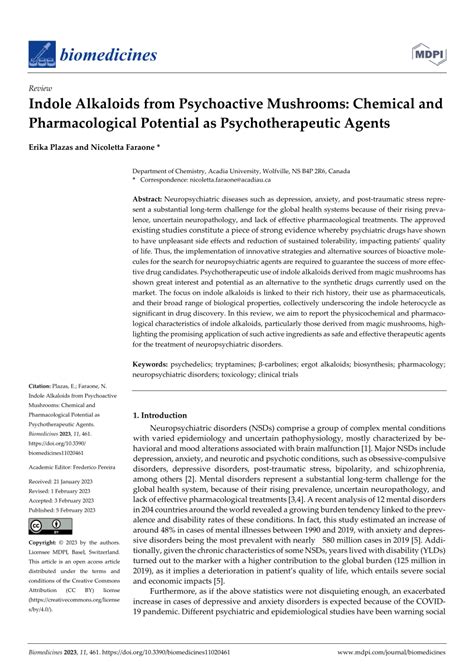 Pdf Indole Alkaloids From Psychoactive Mushrooms Chemical And