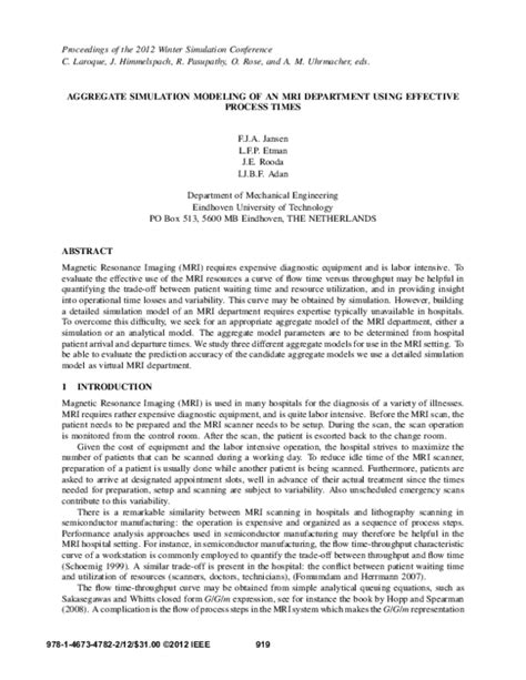 Pdf Aggregate Simulation Modeling Of An Mri Department Using
