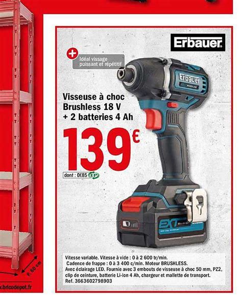 Offre Visseuse à Choc Brushless Sans Fil V Erbauer chez Brico Depot