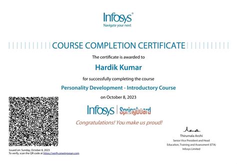 Hardik Kumar On Linkedin Certification Professionaldevelopment Infosysspringboard