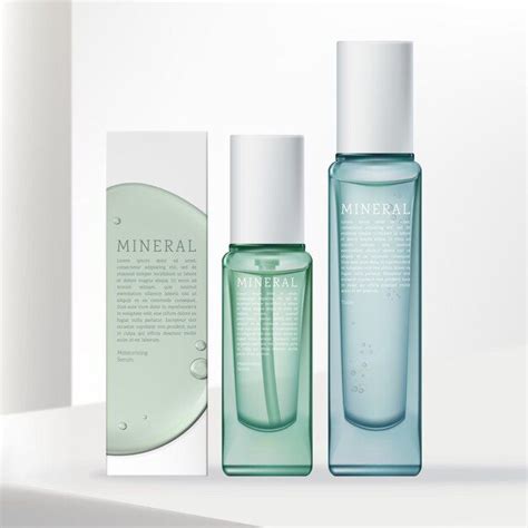 벡터 3d 그림 착색 파란색 또는 녹색 유리 스프레이 토닉 또는 혈청 드롭 Printx9가 포함된 흰색 캡 미니멀리스트 판지 상자 디자인으로 포장된 혈청 병 프리미엄