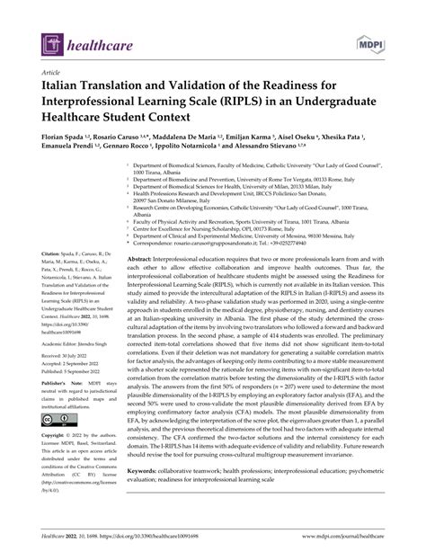 Pdf Italian Translation And Validation Of The Readiness For