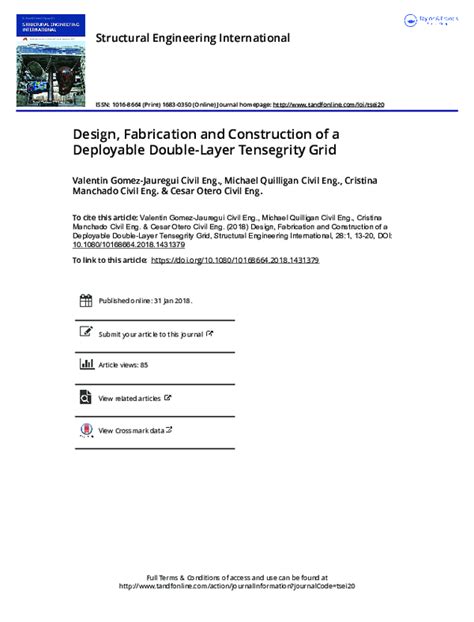 Pdf Design Fabrication And Construction Of A Deployable Double Layer Tensegrity Grid