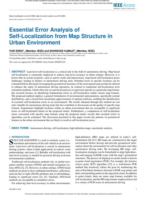 Pdf Essential Error Analysis Of Self Localization From Map Structure