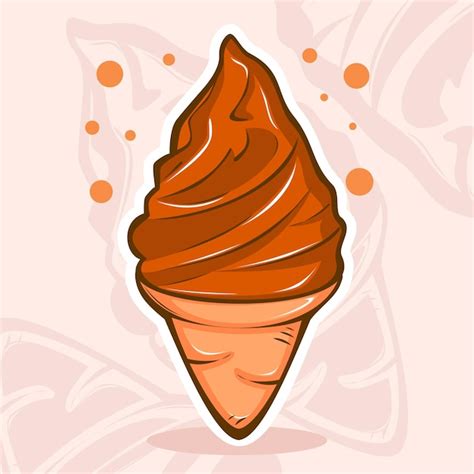 콘에 다채로운 라인 아트 초콜릿 맛 아이스크림 프리미엄 벡터