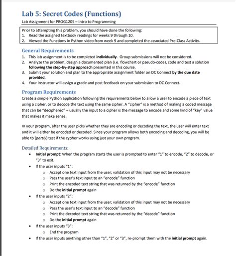 Solved Lab 5 Secret Codes Functions Lab Assignment For