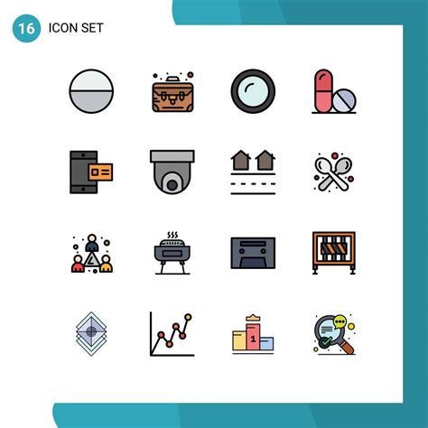 User Interface Pack Of 16 Basic Flat Color Filled Lines Of Camera Chalk Household Online Space