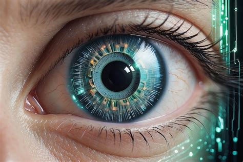 Retinal Biometrics Technology With Mans Eye Digital Remix Premium Ai Generated Image