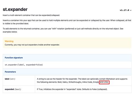 St Expander Markdown Does Not Work With Links Using Streamlit