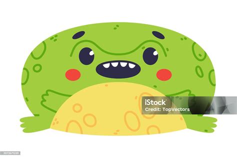 Karakter Katak Hijau Gemuk Atau Kodok Lucu Duduk Dan Serak Ilustrasi