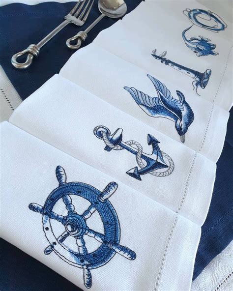 Сервировка стола Море Машинная вышивка Салфетки Bee Embroidery