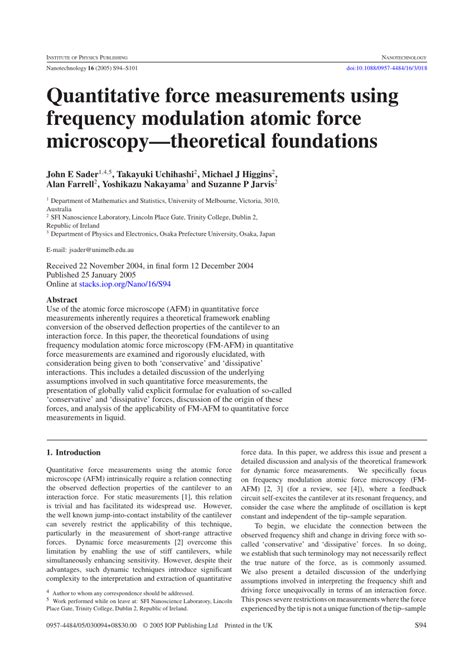 Pdf Quantitative Force Measurements Using Frequency Modulation Atomic Force Microscopy