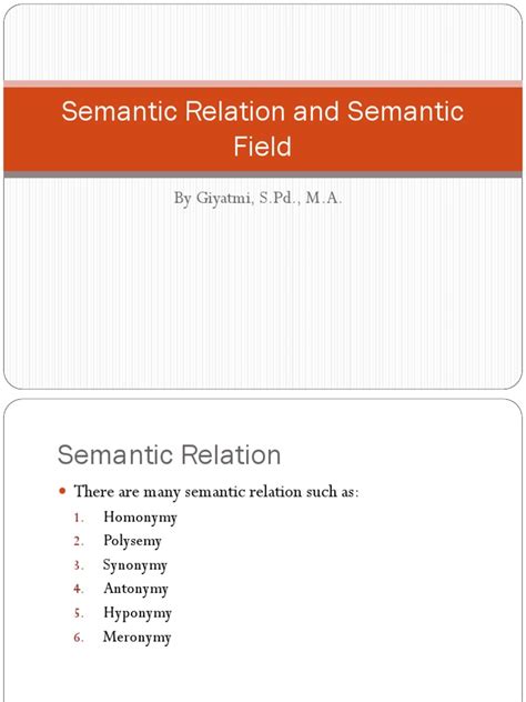 Semantic Relation And Semantic Field Pdf Semantics Semiotics