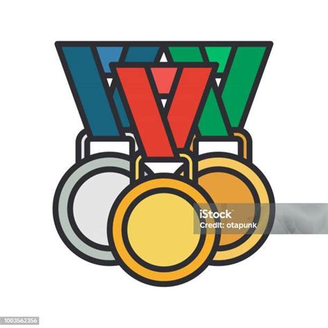 선 벡터 색 메달 및 우승자 아이콘을 수상 스포츠 장비 성공 상징입니다 체육 대회입니다 우승 보상 승리 트로피입니다 레트로