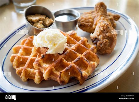 Classic Southern Chicken And Waffles For Brunch At Meat A Restaurant