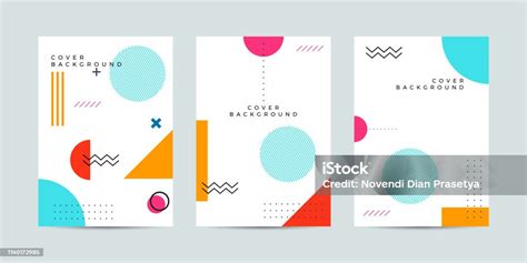간단한 추상적인 기하학적 멤피스 모양으로 커버 디자인의 세트삽화 0명에 대한 스톡 벡터 아트 및 기타 이미지 0명 개념