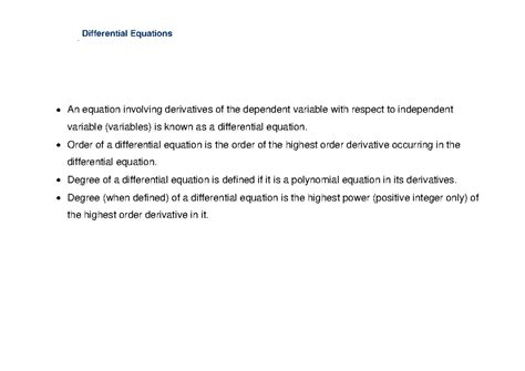 Differentials Equestions An Equation Involving Derivatives Of The Dependent Variable With