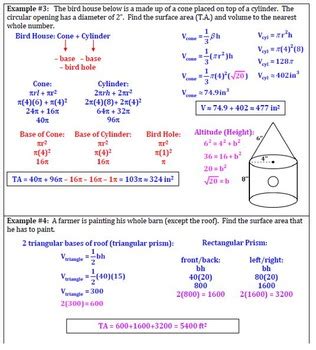 Surface Area And Volume Notes With Real World Application Word Problems