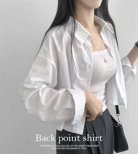 [반전뒷트임] 내추럴 루즈핏 여리 크롭 뒤트임 셔츠 남방 에이블리