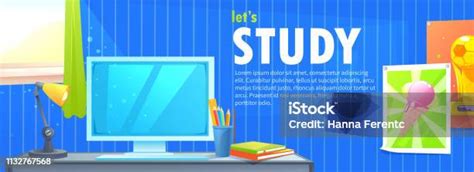 책과 램프가 있는 컴퓨터 책상이 있는 작업장 벡터 만화 일러스트 레이 션 가구에 대한 스톡 벡터 아트 및 기타 이미지 가구 가정의 방 개념 Istock