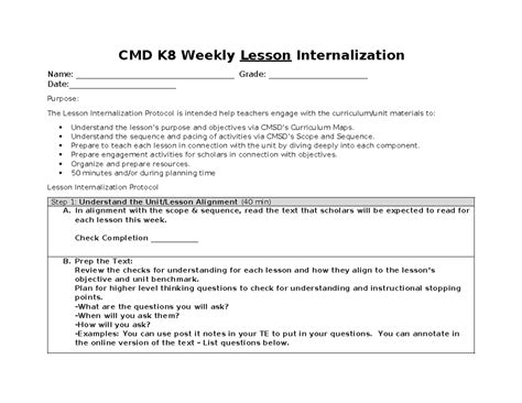 Weekly Lesson Internalization CMD K Weekly Lesson Internalization Name Studocu