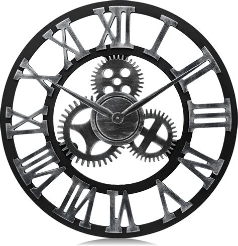 Lafocuse 58cm Grande Orologio Da Parete Legno Argento Ingranaggi A