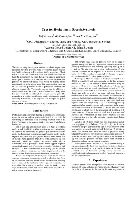 Pdf Cues For Hesitation In Speech Synthesis