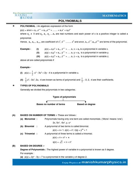 Polynomials Linear Equations In Two Variables Pdf Polynomial