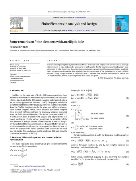 Pdf Some Remarks On Finite Elements With An Elliptic Hole