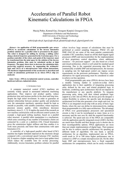 Pdf Acceleration Of Parallel Robot Kinematic Calculations In Fpga