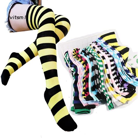【ltm】women Christmas Color Striped Over The Knee Thigh High Stockings