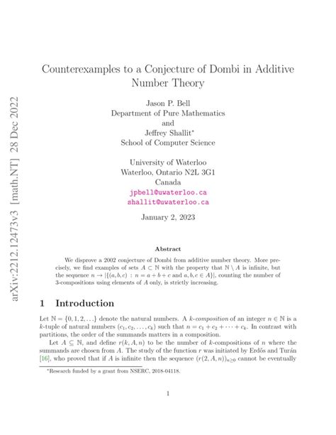 Counterexamples To A Conjecture Of Dombi In Additive Number Theory Deepai