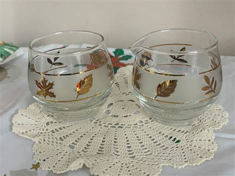 Libbey Frosted Gold Leaf Sugar And Creamer Vintage Libby Glassware