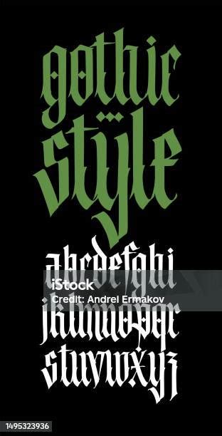 라틴 문자의 고딕 글꼴입니다 벡터 영어 알파벳 중세 유럽 스타일 영어 알파벳 919 세기 모노그램과 디자인을 위한 기호와 기호 현대 서예 고대의에 대한 스톡 벡터 아트 및