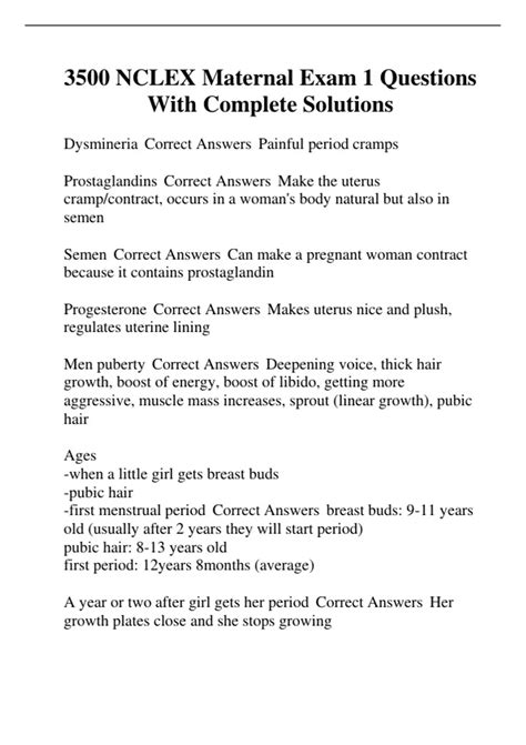 3500 Nclex Maternal Exam 1 Questions With Complete Solutions Nclex